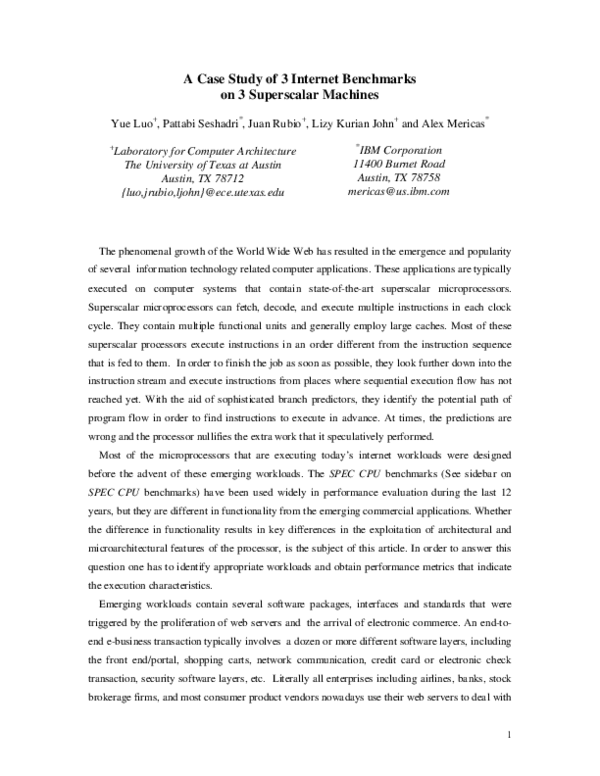 (PDF) A case study of 3 internet benchmarks on 3 superscalar machines