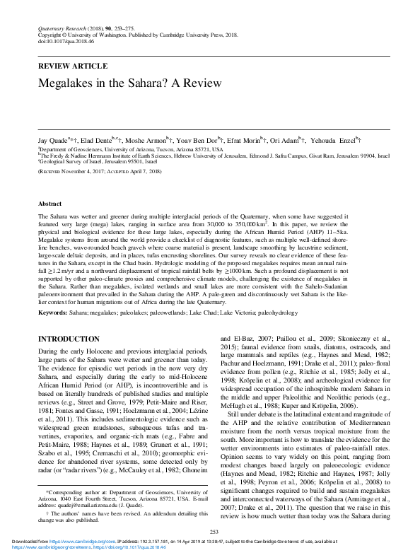 (PDF) Megalakes in the Sahara? A Review