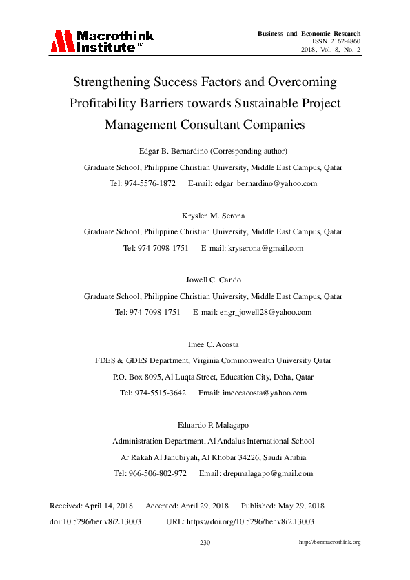 (PDF) Strengthening Success Factors and Overcoming Profitability ...