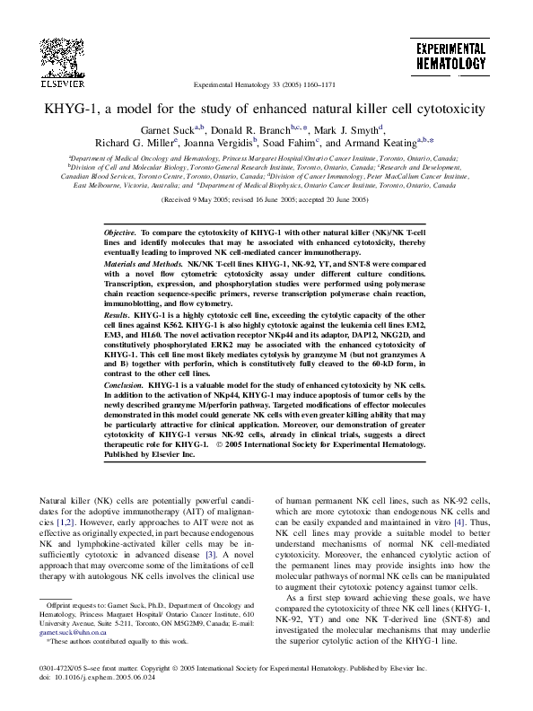 (PDF) KHYG-1, a model for the study of enhanced natural killer cell ...