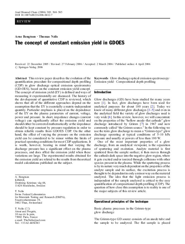(PDF) The concept of constant emission yield in GDOES