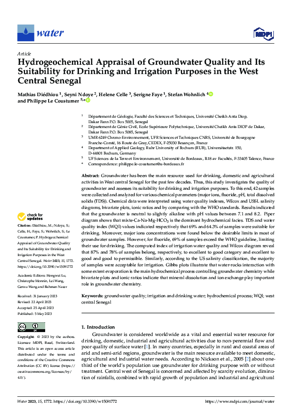 (PDF) Hydrogeochemical Appraisal of Groundwater Quality and Its Suitability for Drinking and ...