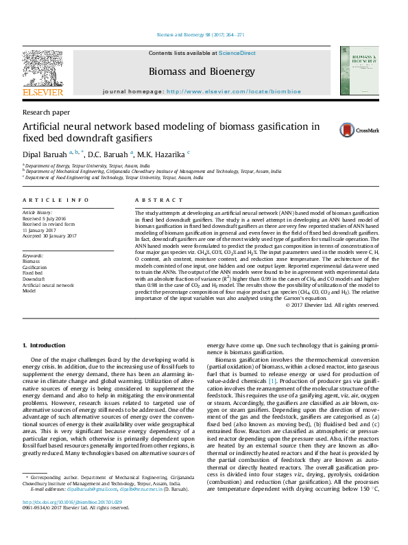 (PDF) Artificial neural network based modeling of biomass gasification in fixed bed downdraft ...