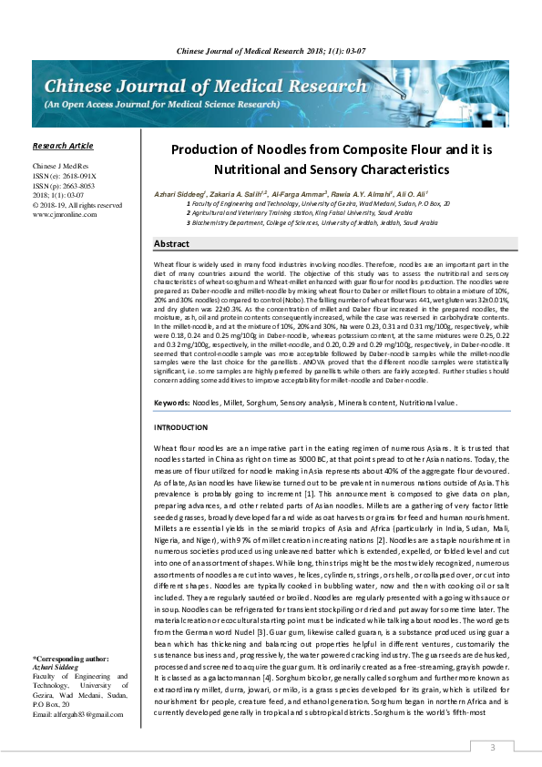 (PDF) Production of Noodles from Composite Flour and it is Nutritional ...