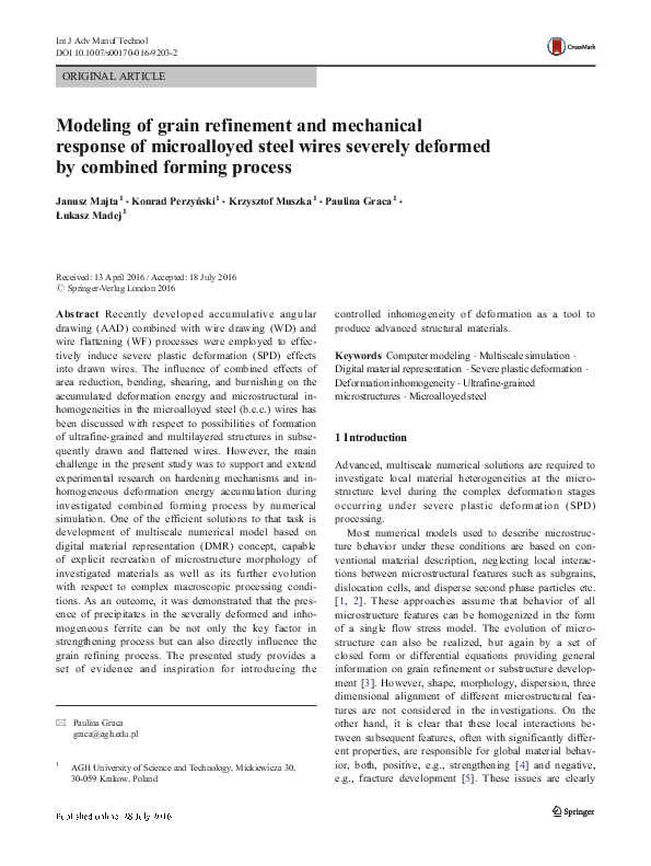 (PDF) Modeling of grain refinement and mechanical response of microalloyed steel wires severely ...