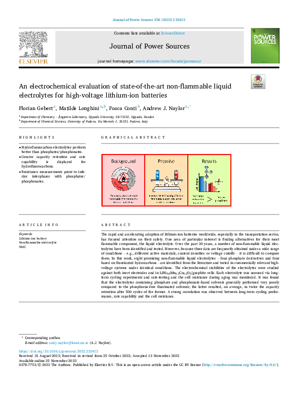 (PDF) An electrochemical evaluation of state-of-the-art non-flammable ...