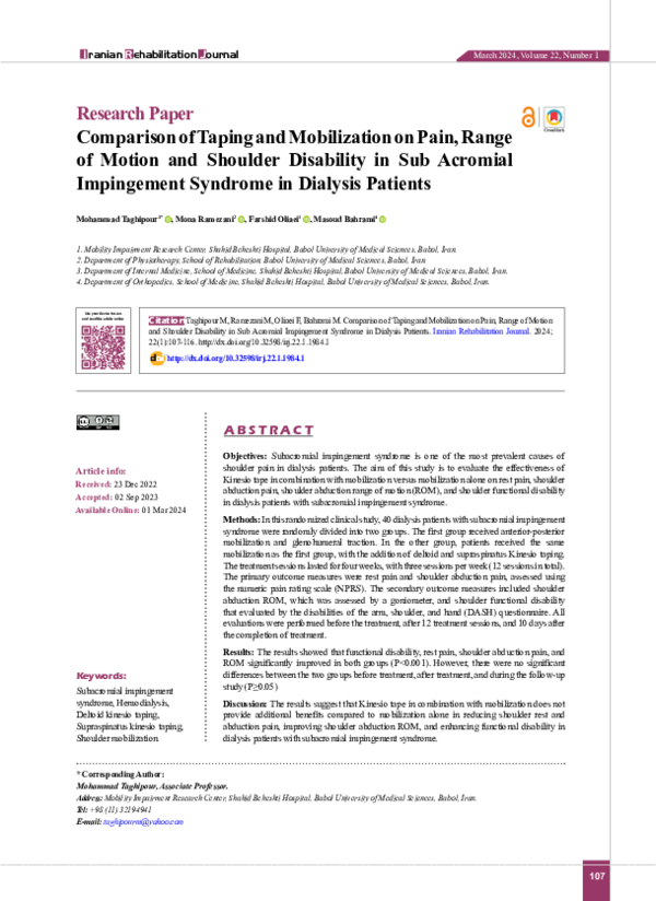 (PDF) Comparison of Taping and Mobilization on Pain, Range of Motion ...