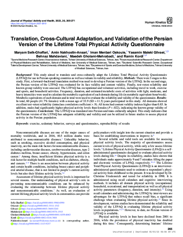 Pdf Translation Cross Cultural Adaptation And Validation Of The Persian Version Of The