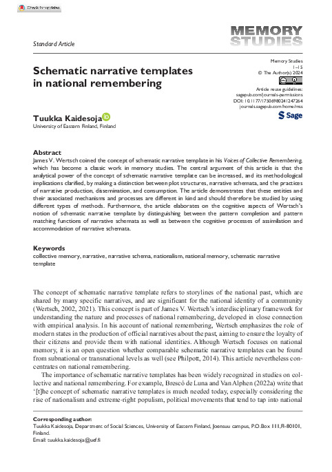 (PDF) Schematic narrative templates in national remembering