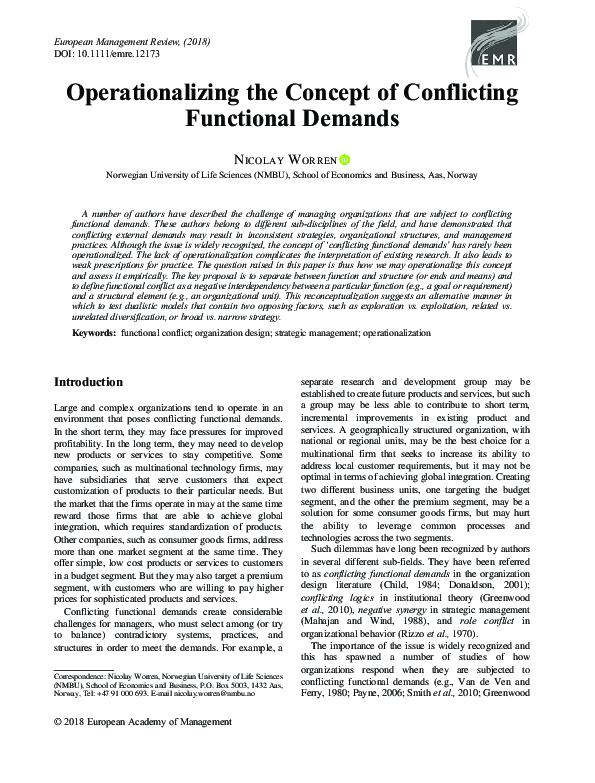 (PDF) Operationalizing the concept of conflicting functional demands