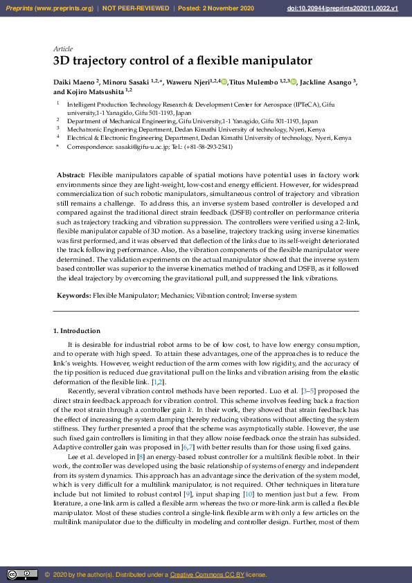 (PDF) 3D Trajectory Control of Flexible Manipulator
