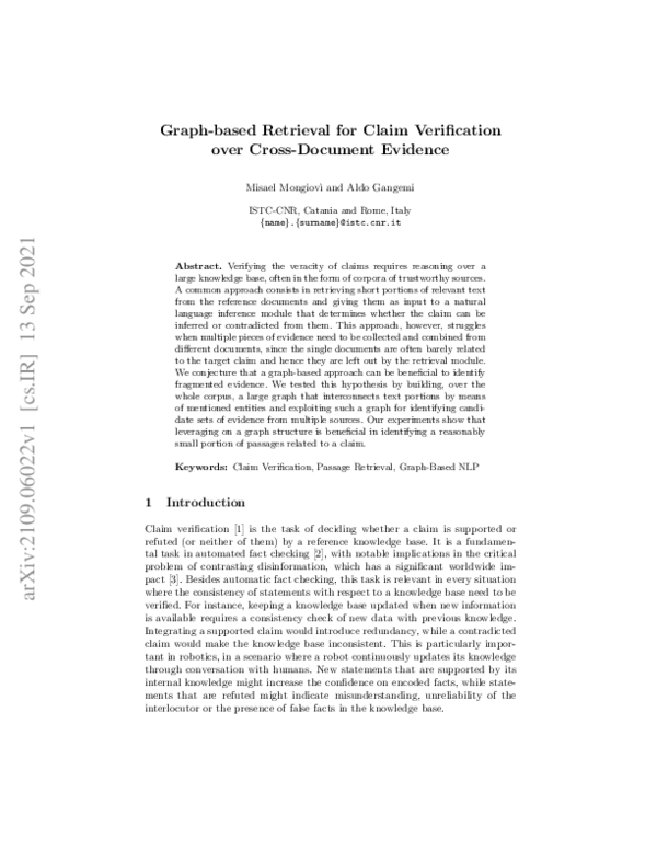 (PDF) Graph-based Retrieval for Claim Verification over Cross-Document Evidence
