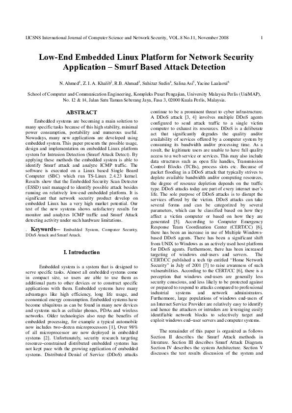 (PDF) Low-End Embedded Linux Platform for Network Security Application – Port Scanning Detector