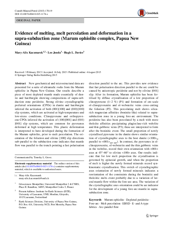 (PDF) Evidence of melting, melt percolation and deformation in a supra ...