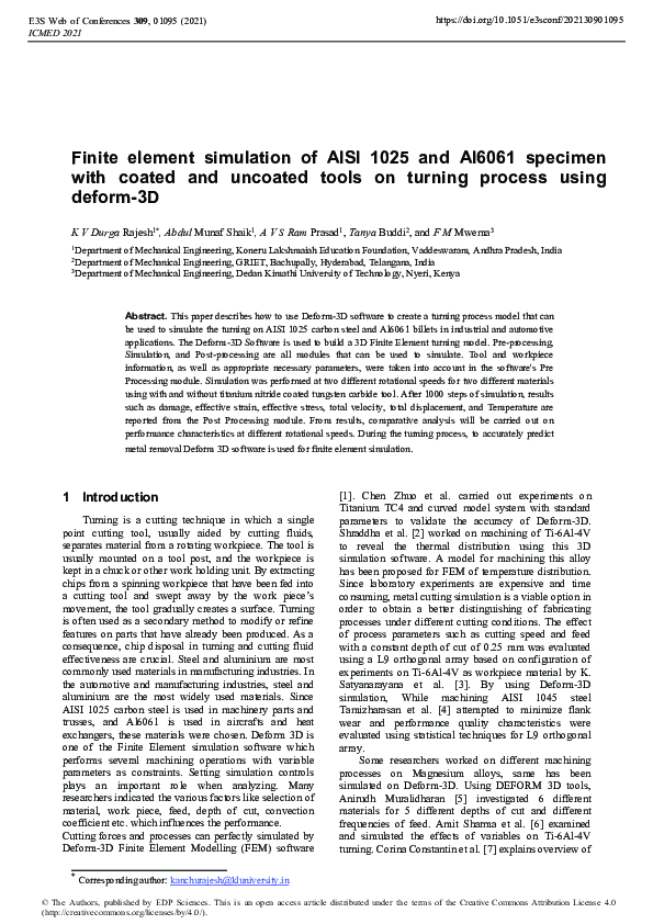 Pdf Finite Element Simulation Of Aisi 1025 And Al6061 Specimen With