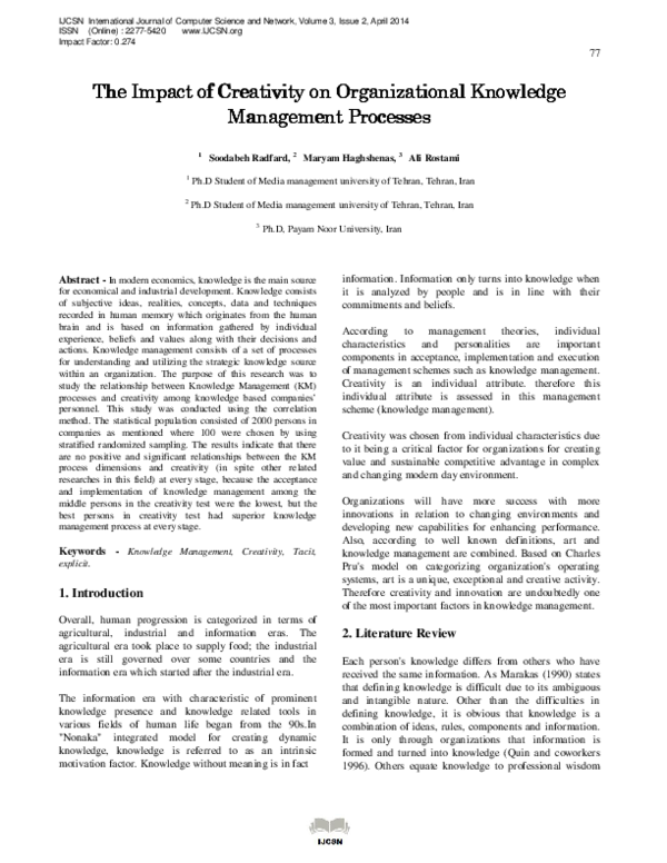 (PDF) The Impact of Creativity on Organizational Knowledge Management ...