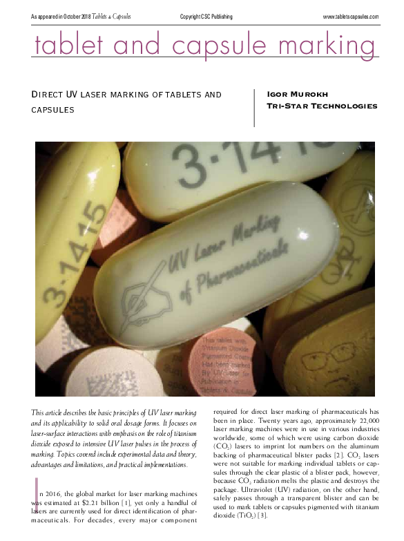 (PDF) Direct UV laser marking of tablets and capsules