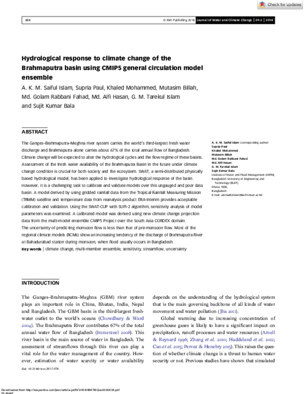 (PDF) Hydrological response to climate change of the Brahmaputra basin ...