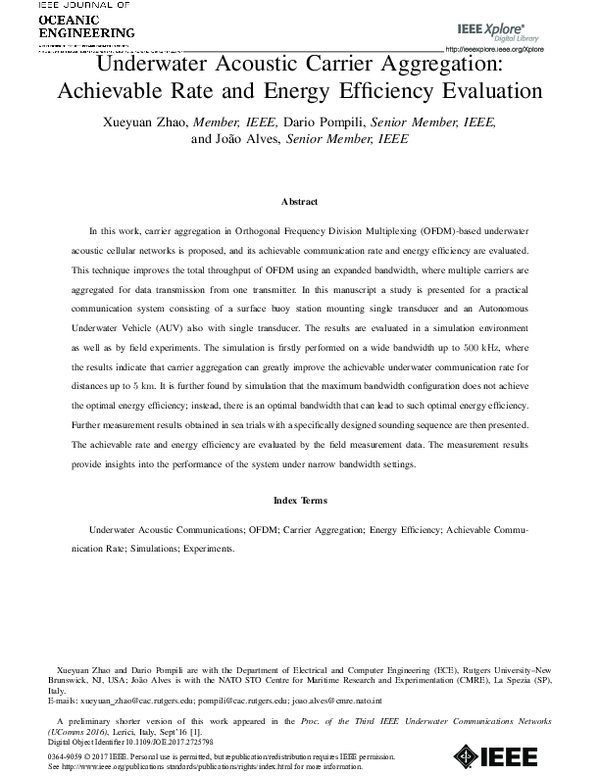 (PDF) Underwater Acoustic Carrier Aggregation: Achievable Rate and Energy-Efficiency Evaluation