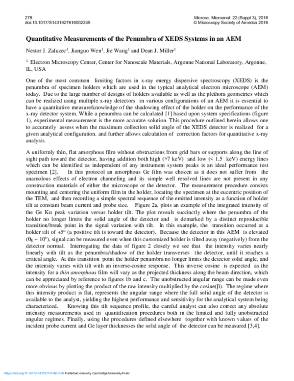 (PDF) Quantitative Measurements of the Penumbra of XEDS Systems in an AEM
