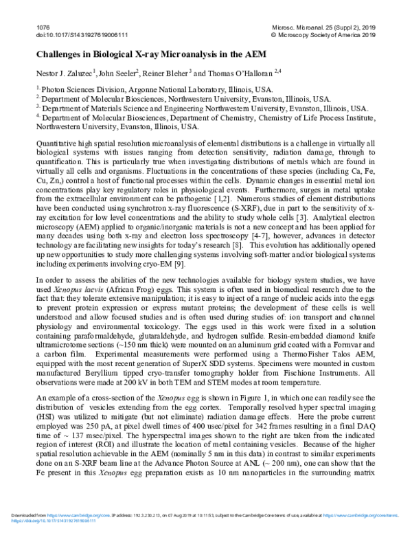 (PDF) Challenges in Biological X-ray Microanalysis in the AEM