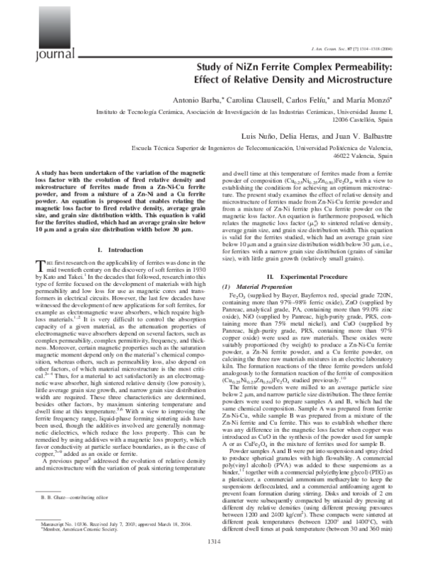 (PDF) NiZn Ferrite Permeability: Microstructure Effects