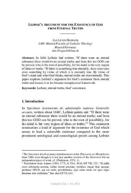 (PDF) Leibniz's Argument for the Existence of God from Eternal Truths