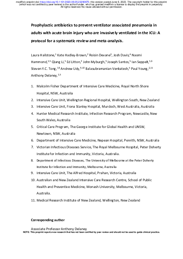 (PDF) Prophylactic antibiotics to prevent ventilator associated ...