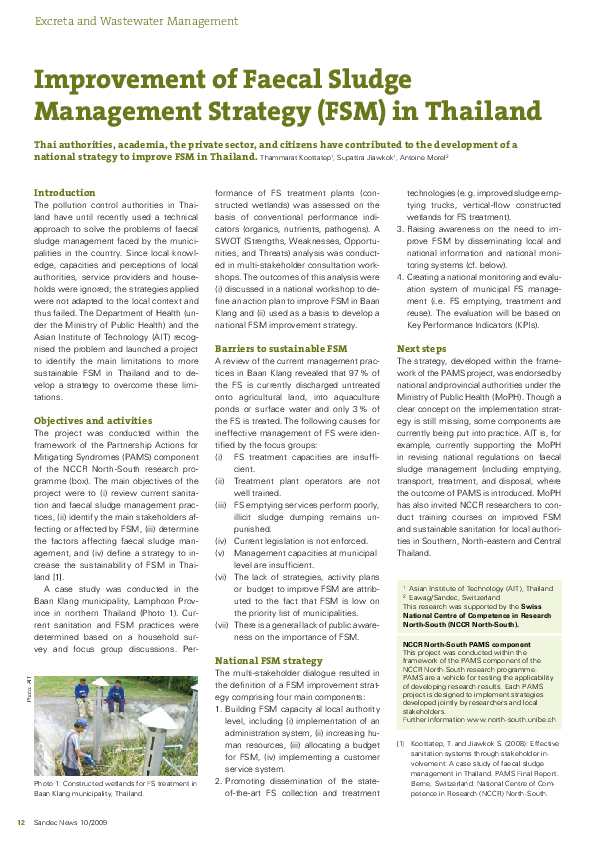 (PDF) Improvement of faecal sludge management strategy (FSM) in Thailand