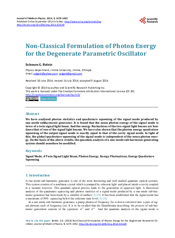 Pdf Non Classical Formulation Of Photon Energy For The Degenerate