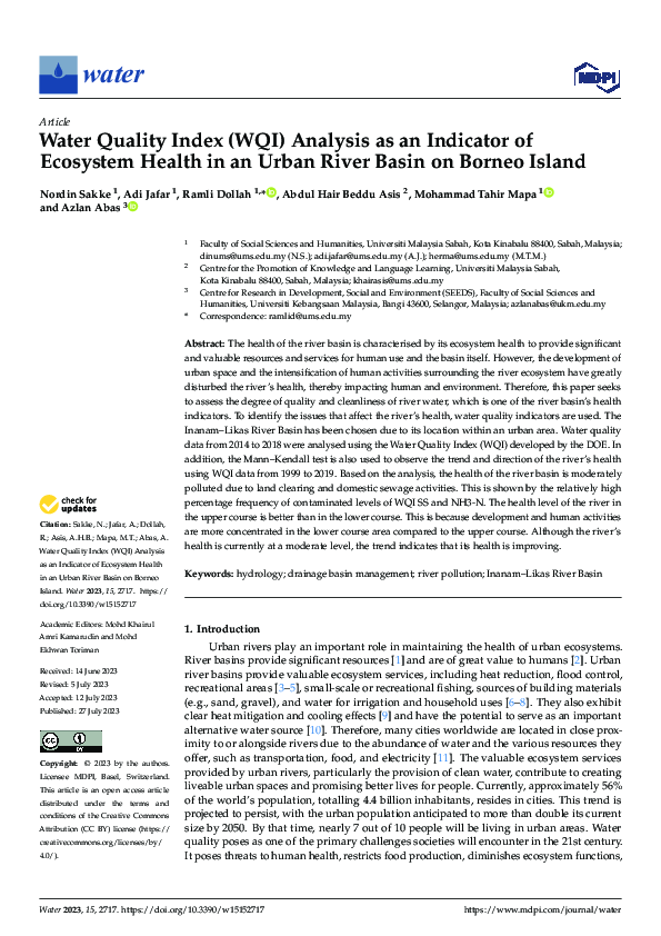 (PDF) Water Quality Index (WQI) Analysis as an Indicator of Ecosystem ...