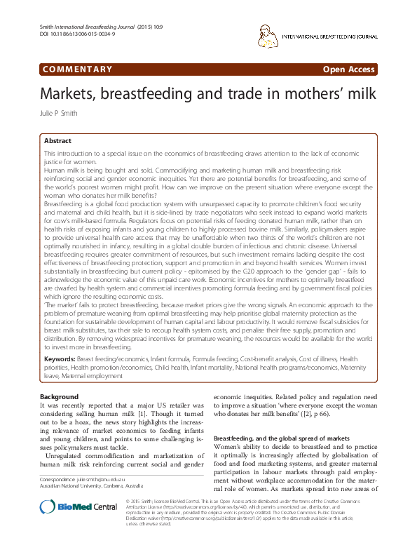 (PDF) Markets, breastfeeding and trade in mothers’ milk