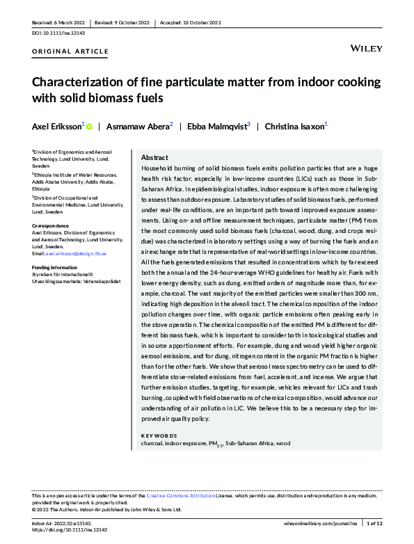 (PDF) Characterization of fine particulate matter from indoor cooking ...
