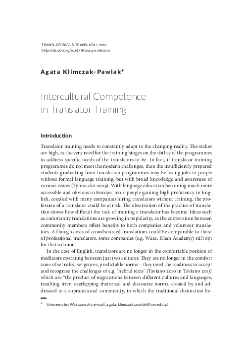 (PDF) Intercultural Competence in Translator Training