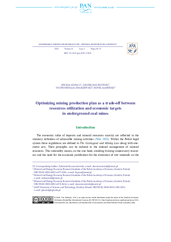 (PDF) Optimizing mining production plan as a trade-off between resources utilization and ...