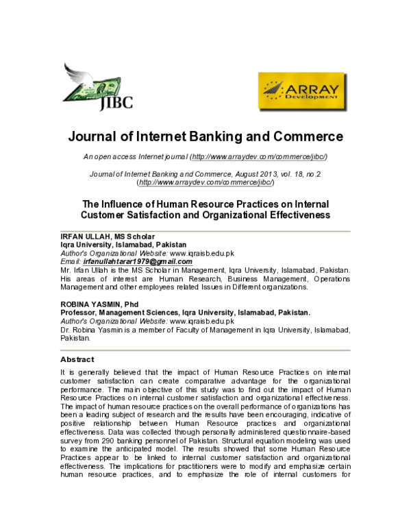 Pdf The Influence Of Human Resource Practices On Internal Customer Satisfaction And