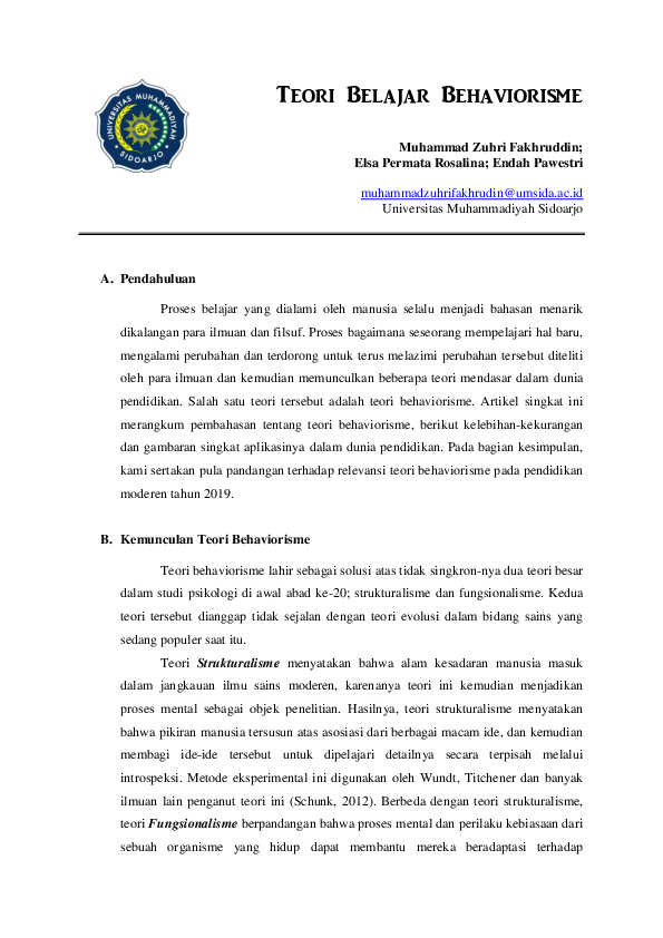 (PDF) Teori Belajar Behaviorisme