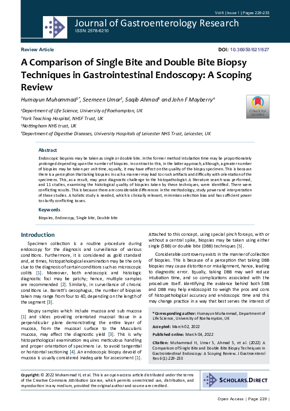 (PDF) A Comparison of Single Bite and Double Bite Biopsy Techniques in ...