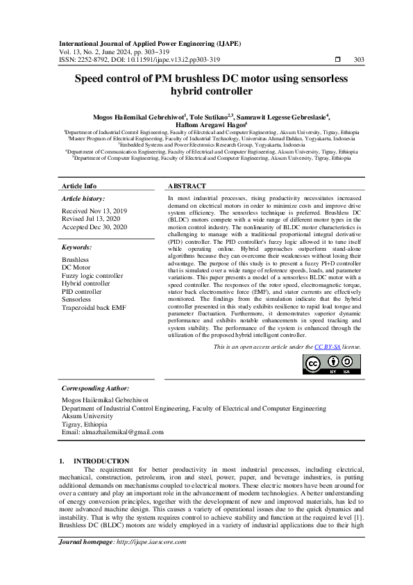 (PDF) Speed control of PM brushless DC motor using sensorless hybrid ...