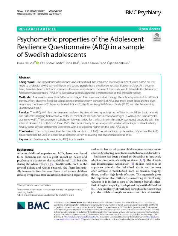 (PDF) Psychometric properties of the Adolescent Resilience ...