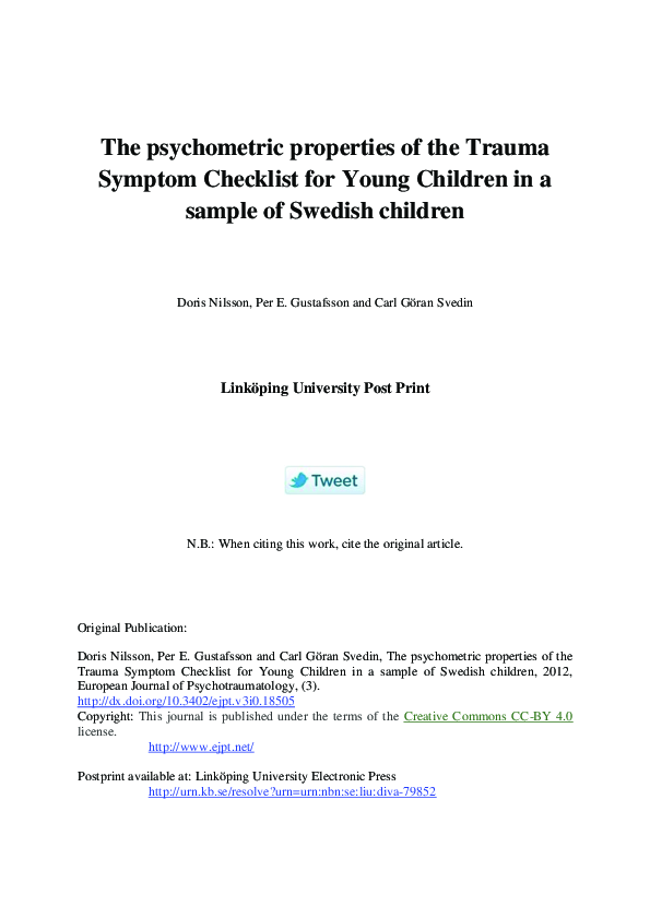 (PDF) The psychometric properties of the Trauma Symptom Checklist For Children (TSCC) in a ...