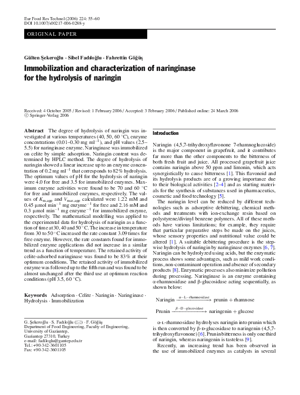(PDF) Immobilization and characterization of naringinase for the ...