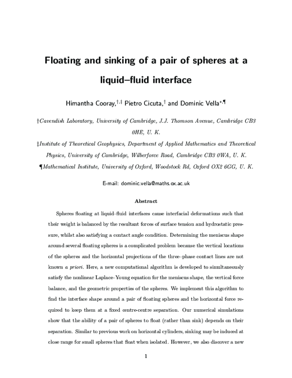 (PDF) Floating and Sinking of a Pair of Spheres at a Liquid–Fluid Interface