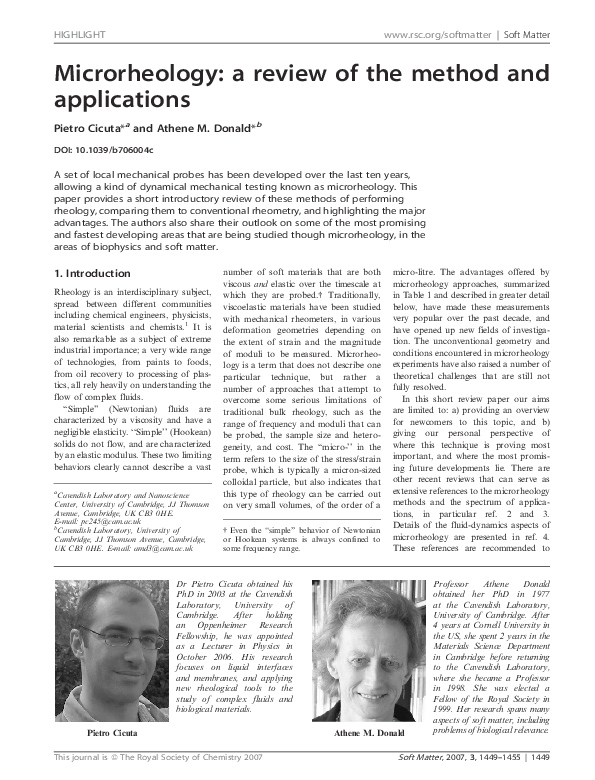 (PDF) Microrheology: a review of the method and applications