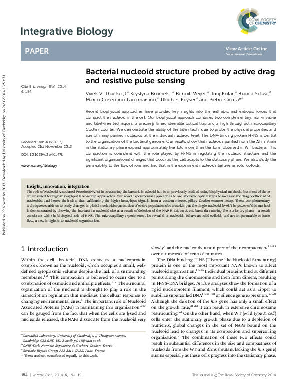 (PDF) Bacterial nucleoid structure probed by active drag and resistive ...