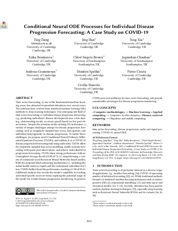 (PDF) Conditional Neural ODE Processes for Individual Disease Progression Forecasting: A Case ...