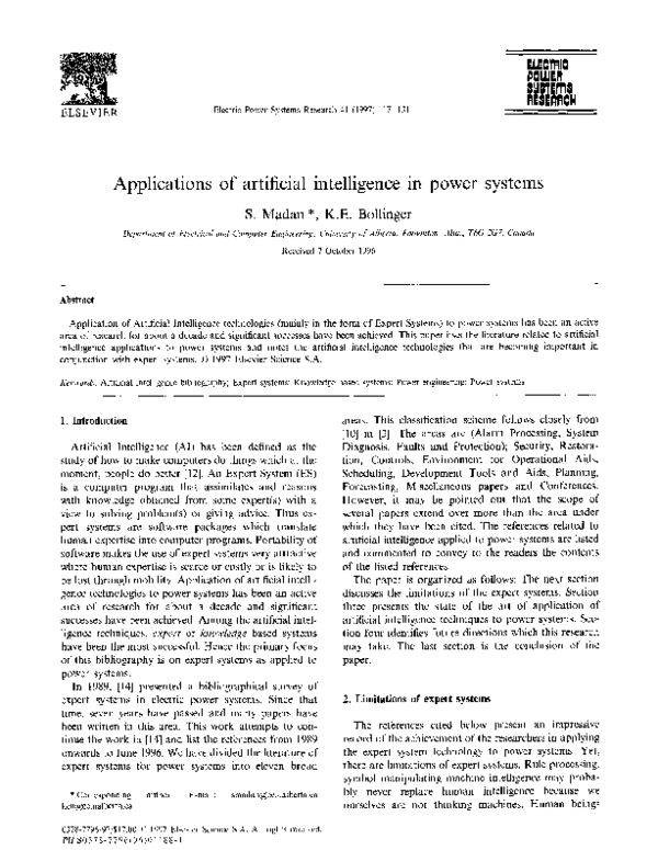 (PDF) Applications of artificial intelligence in power systems