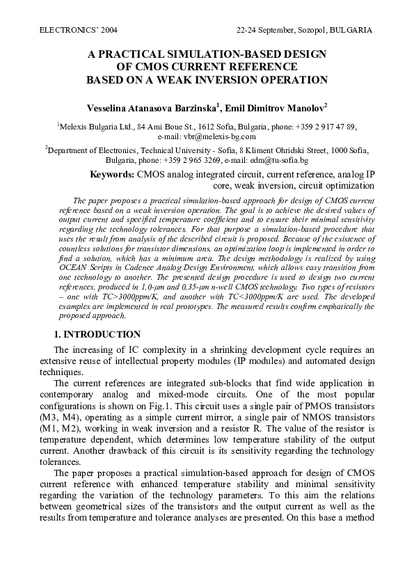 (PDF) A Practical Simulation-Based Design of Cmos Current Reference Based on a Weak Inversion ...
