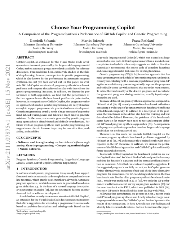 (PDF) Choose Your Programming Copilot: A Comparison of the Program Synthesis Performance of ...