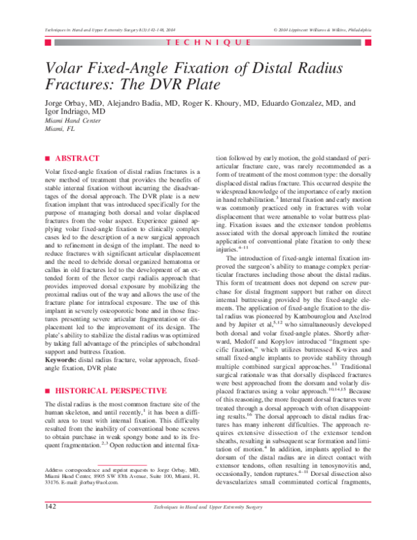 (PDF) Volar fixed-angle fixation of distal radius fractures: the DVR plate
